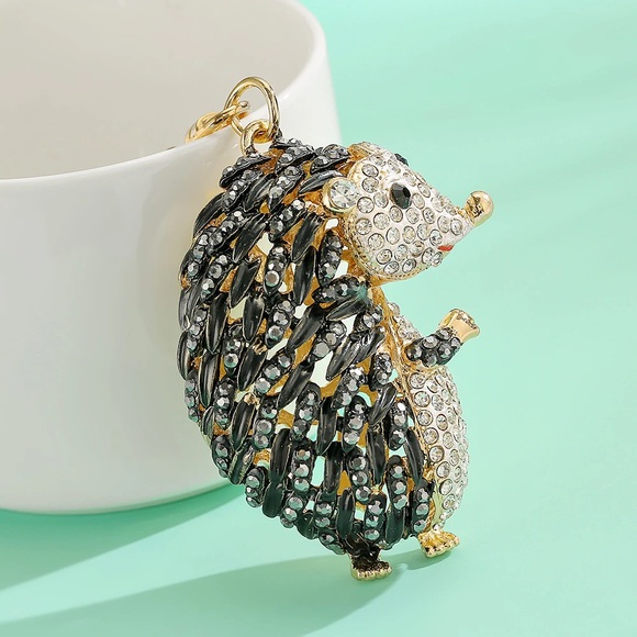 Accessories | Charcoal And Silver Crystal Hedgehog Keychain Charm ...
